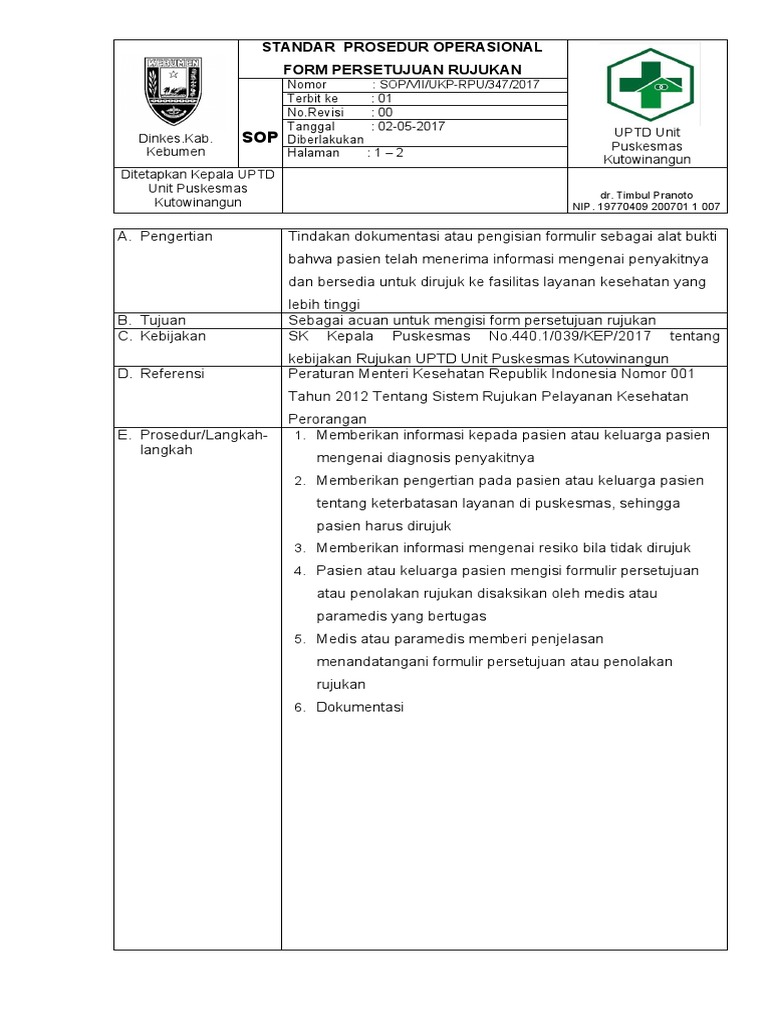 Spo Form Persetujuan Rujukan | PDF