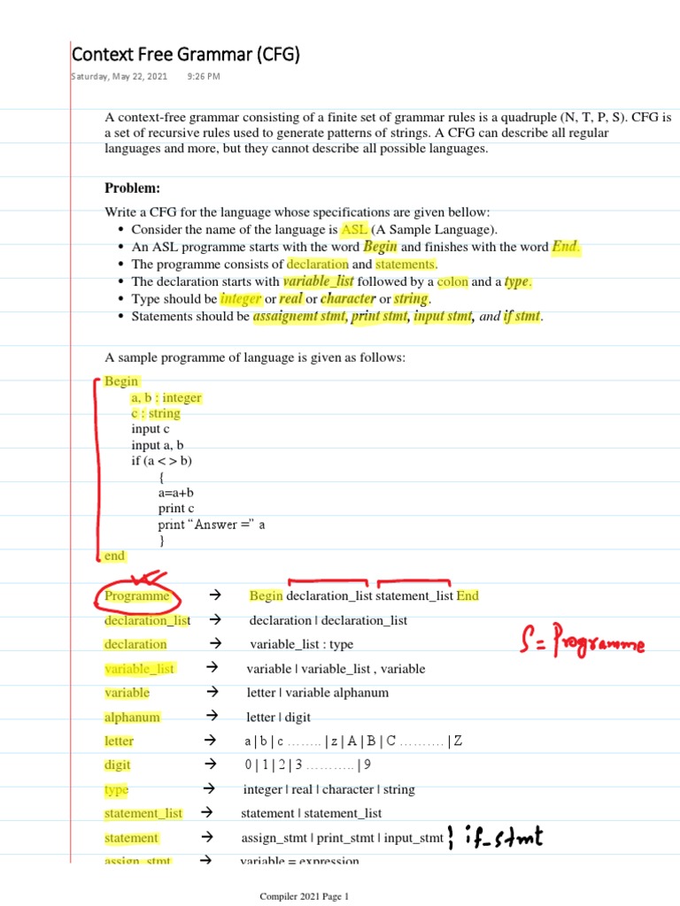 Context Free Grammar (CFG) - 2021 | PDF | Metalogic | Linguistics