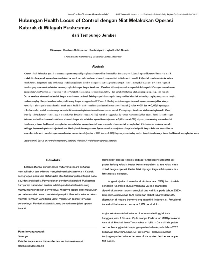 Hubungan Health Locus of Control Dengan Niat Melakukan Operasi Katarak ... Hubungan Health Locus of Control Dengan Niat Melakukan Operasi Katarak ...