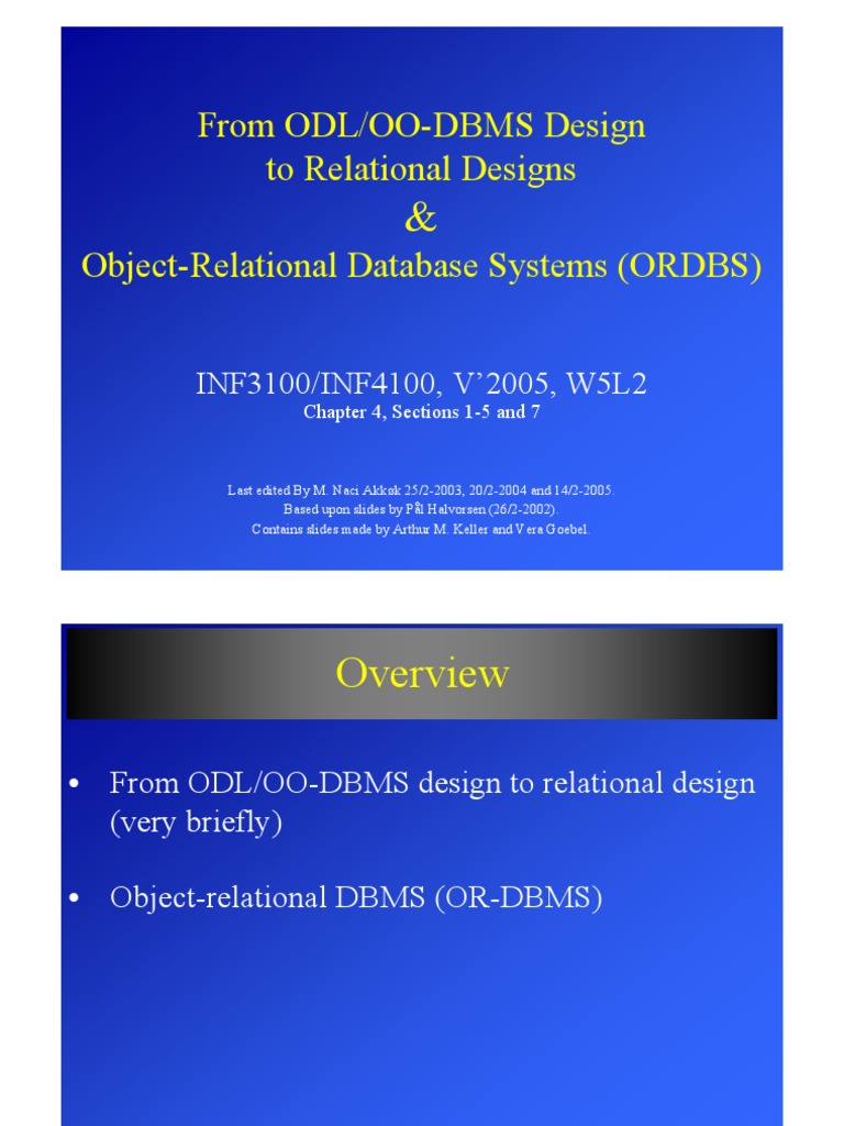 From Odl Oo Dbms Design To Relational Designs Object Relational Database Systems Ordbs Pdf