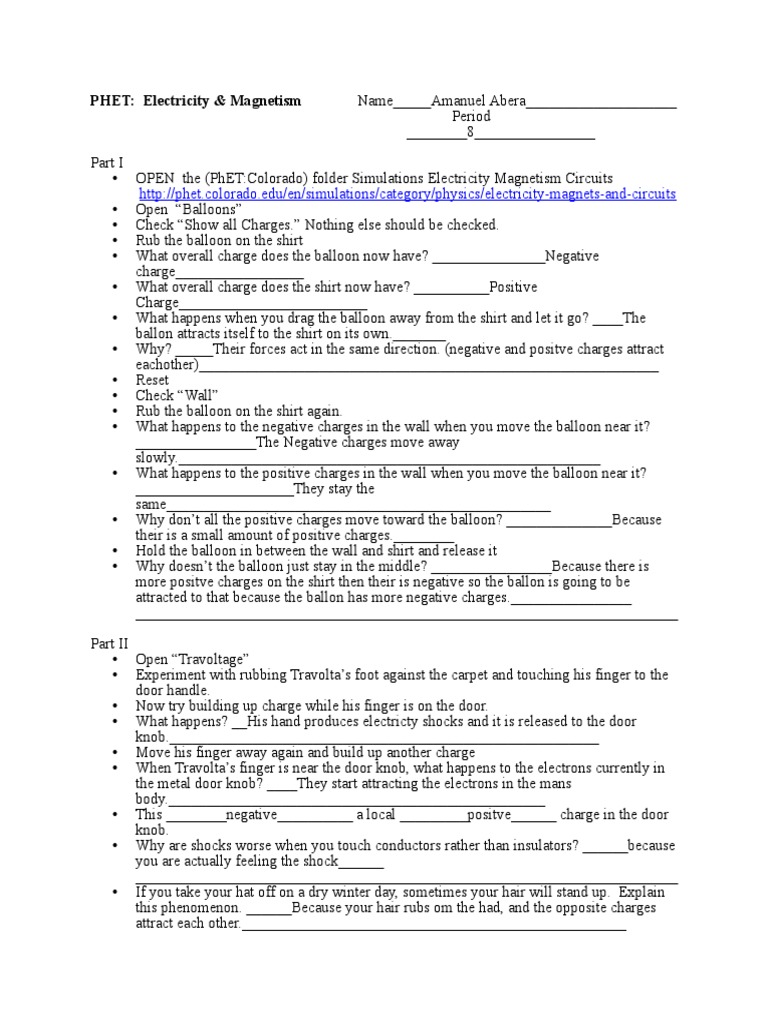 PhET Electricity & Magnetism Activities | PDF | Electric Charge | Quantity