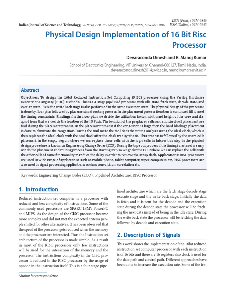 Physical Design Implementation of 16 Bit Risc Processor | Download Free PDF | Central Processing ...