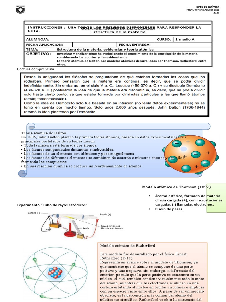 Guia de Estudio N°1 Teoría Atómica (Quimica) | PDF | Átomos | Núcleo ...