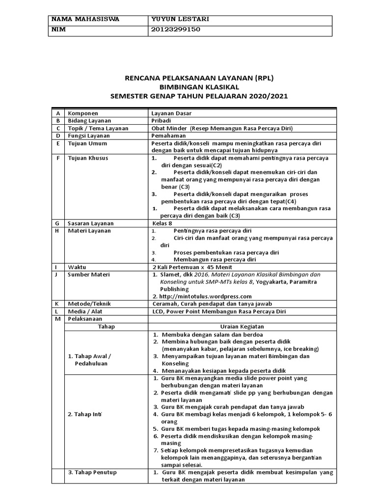 RPL Bimbingan Klasikal | PDF