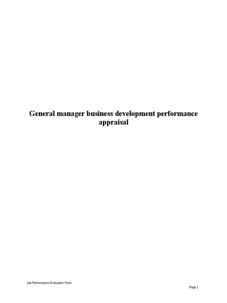General Manager Business Development Performance Appraisal: Job Performance Evaluation Form ...