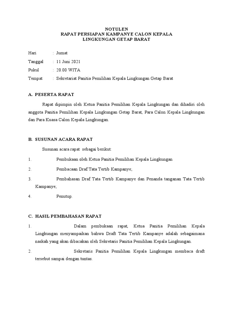 Notulen Rapat Persiapan Kampanye | PDF