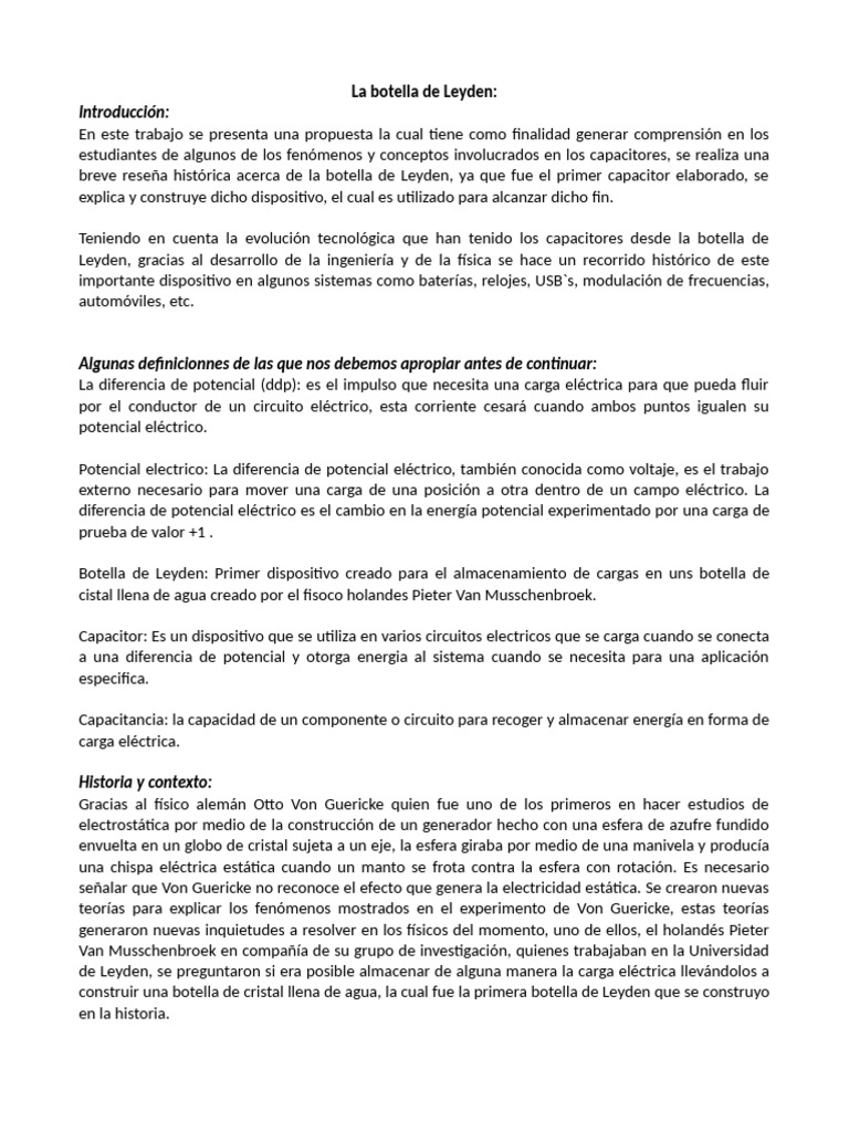 La historia del capacitor: Del primer capacitor, la botella de Leyden ...