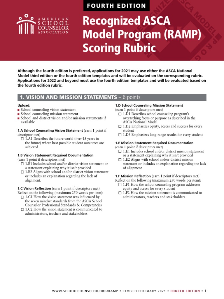 Recognizing Excellence: Scoring Rubric for the Fourth Edition of the ...