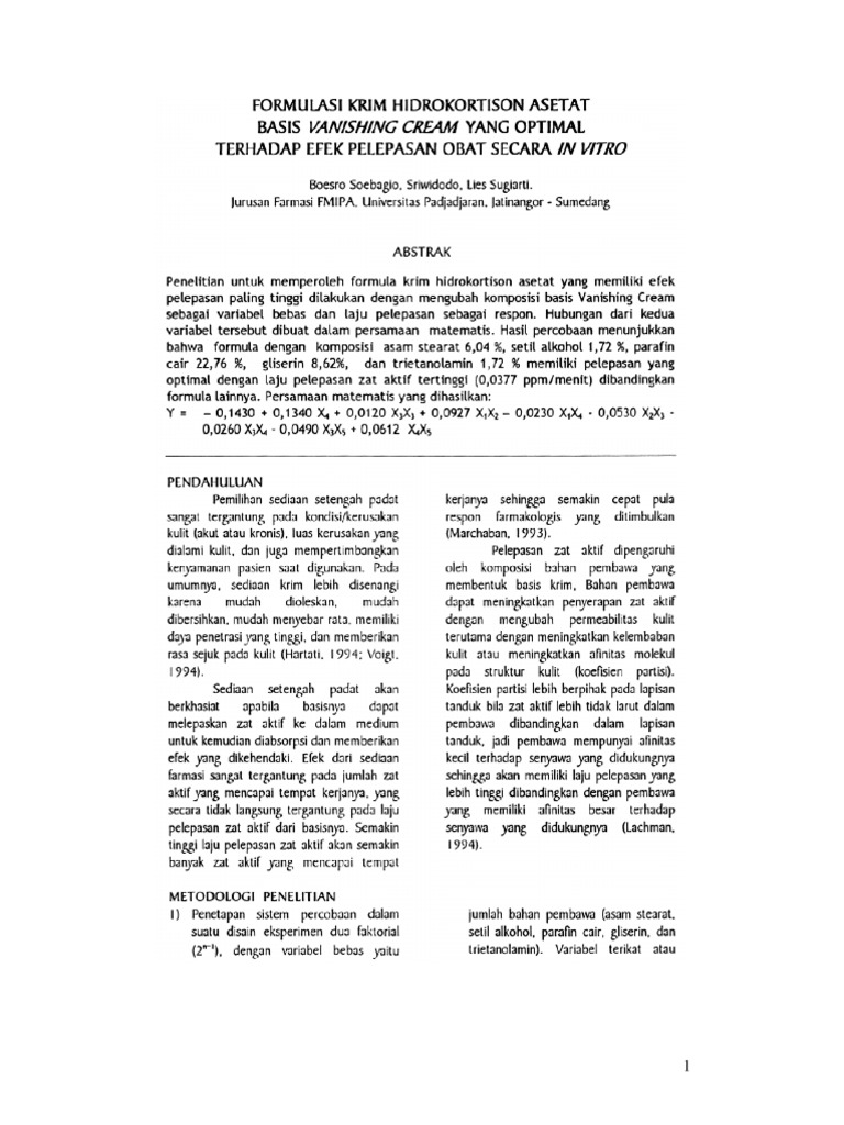 Formulasi Krim Hidrokortison Asetat Basis Vanishing Cream | PDF