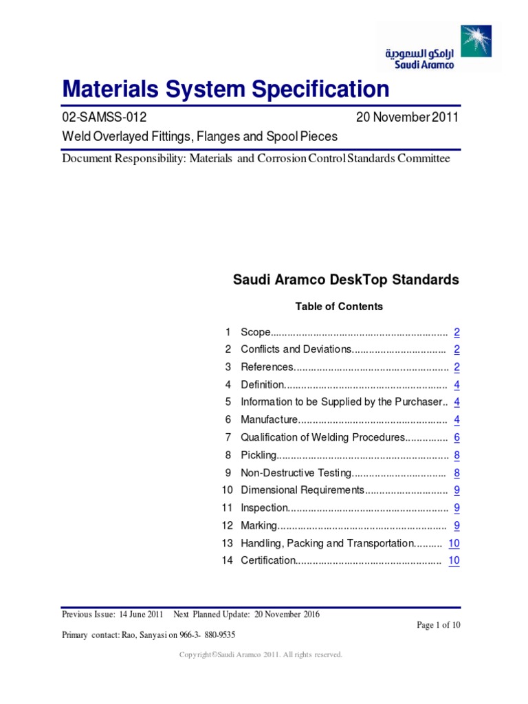 02-SAMSS-012 (Weld Overlay Fitting, Flanges and Spool Pieces) | PDF