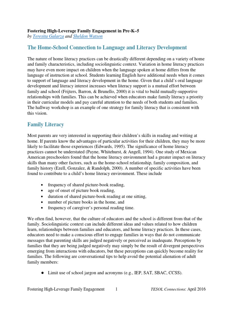 2016-04 Family Engagement | PDF | Literacy | English As A Second Or ...