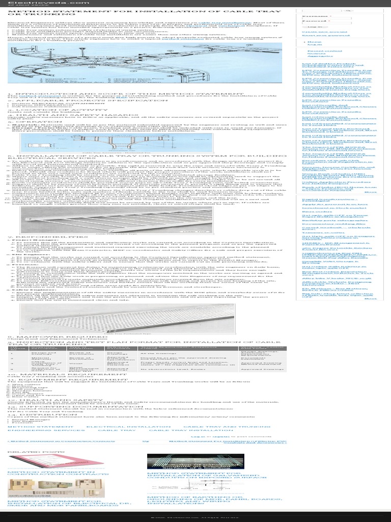 Method Statement For Installation of Cable Tray or Trunking | PDF | Electrical Wiring