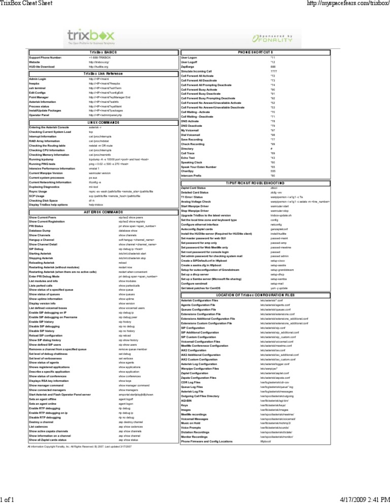 TrixBox Cheat Sheet | PDF | Session Initiation Protocol | Information Technology Management