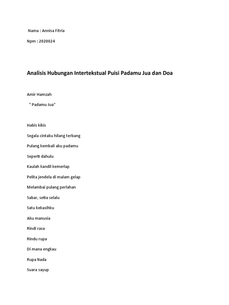 Analisis Hubungan Intertekstual Puisi Padamu Jua dan Doa | PDF