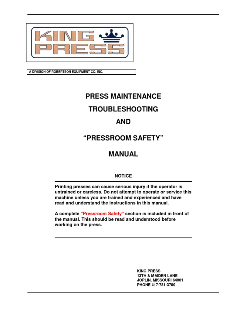Press Maintenance Troubleshooting AND "Pressroom Safety" Manual | PDF ...