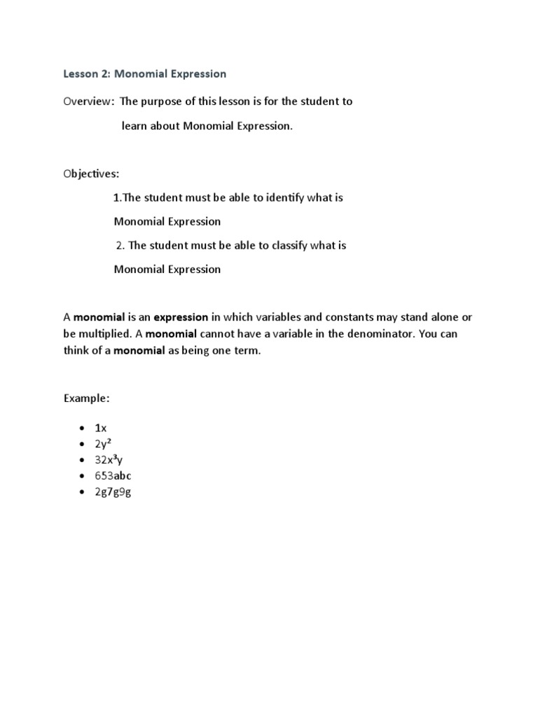 Understanding Monomial Expressions | PDF | Career & Growth