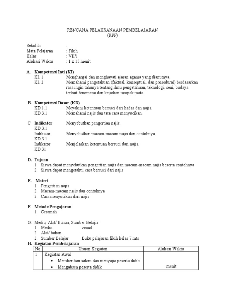 Contoh RPP Fikih Mts | PDF