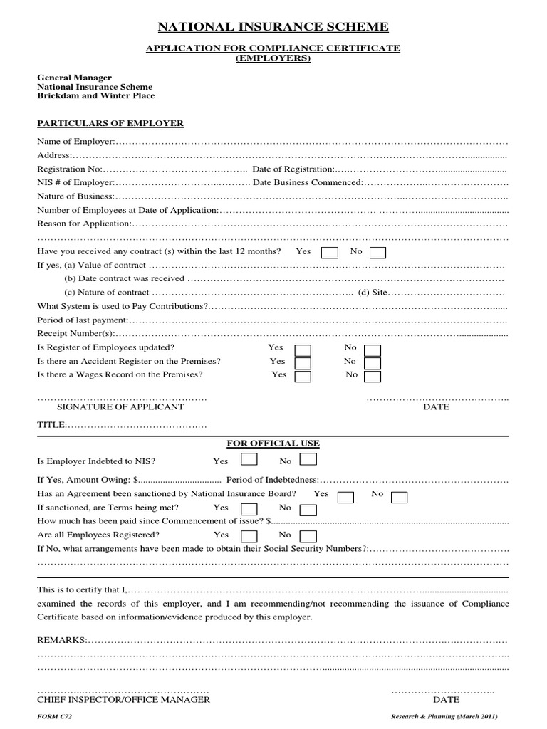 NIS Compliance Certificate Application | PDF | Private Law | Employment