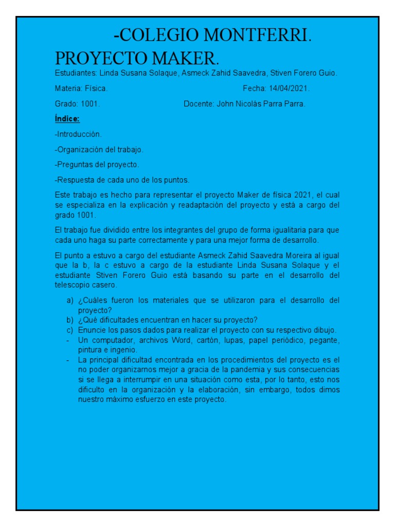 Proyecto Maker: Telescopio Casero | PDF