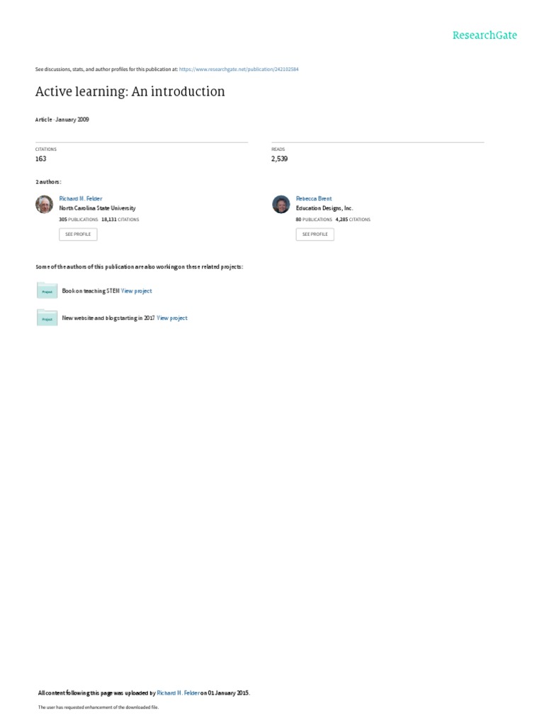 Active Learning An Introduction | PDF | Lecture | Lesson Plan