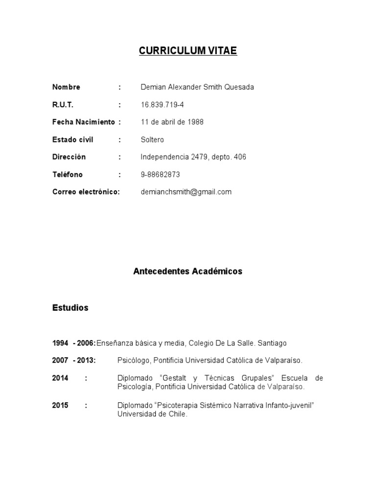 Curriculum Psi Demian Smith 21 | PDF | Salud mental | Trastorno mental