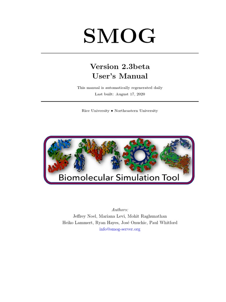 Manual SMOG 2.2 | PDF | Force Field (Chemistry) | Java (Programming ...