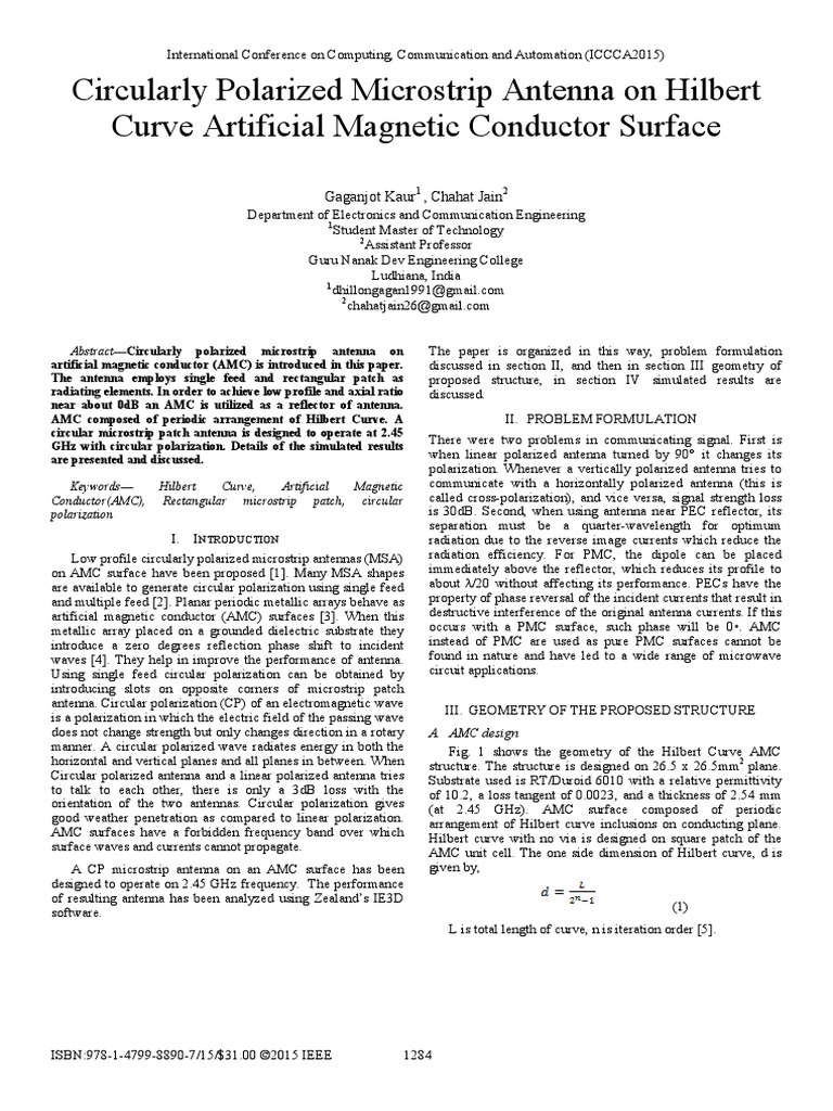 Circular Polarized Antenna On Top of Hilber Curve Metamaterial | PDF ...