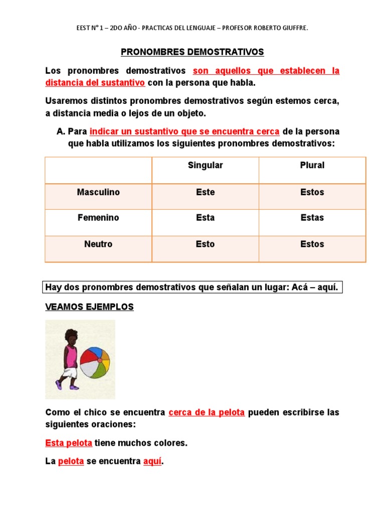 PRONOMBRES DEMOSTRATIVOS+Ejercicio | PDF | Sustantivo | Plural