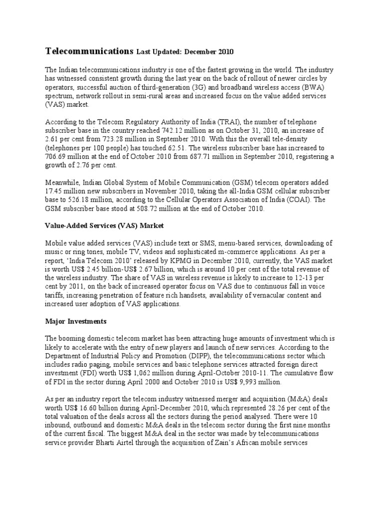 Telecommunications: Value-Added Services (VAS) Market | PDF ...