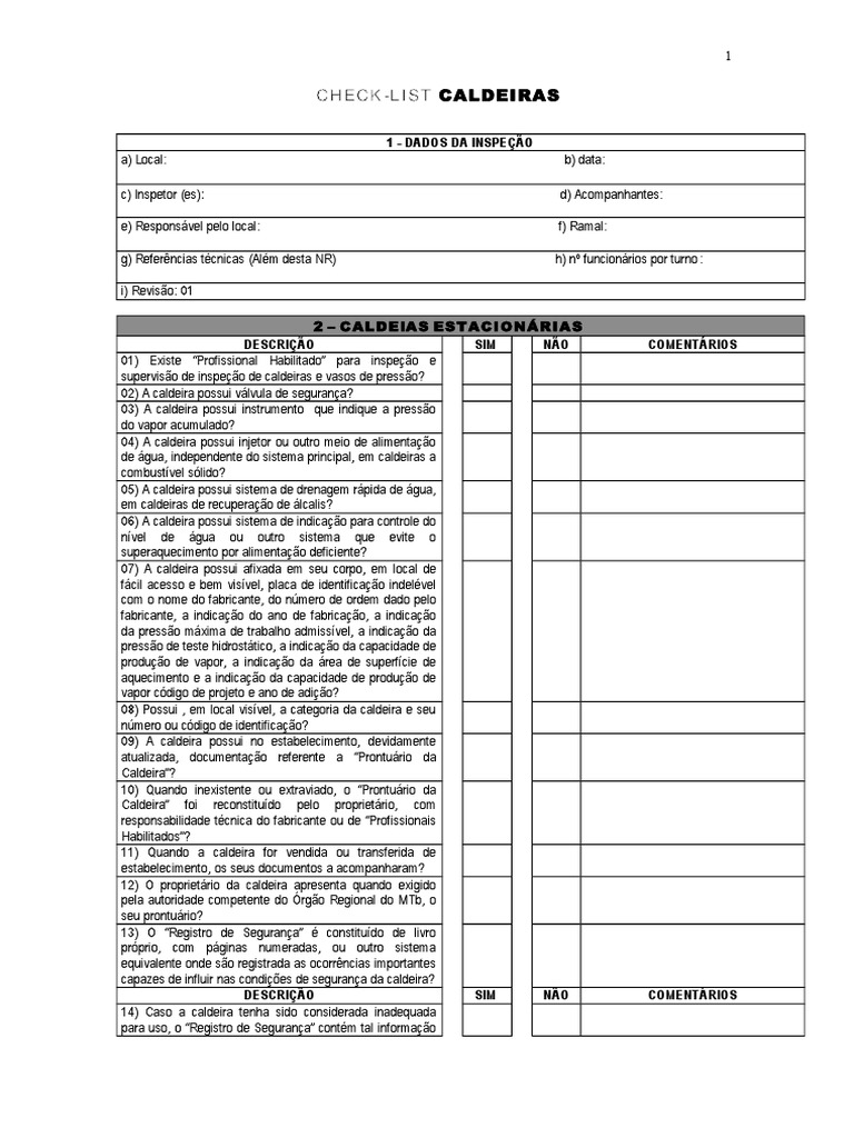 Checklist Caldeiras | Download grátis PDF | Caldeira | Natureza