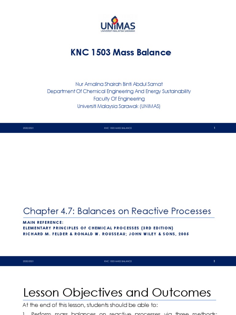 Balances On Reactive Processes | PDF | Mole (Unit) | Chemical Reactor