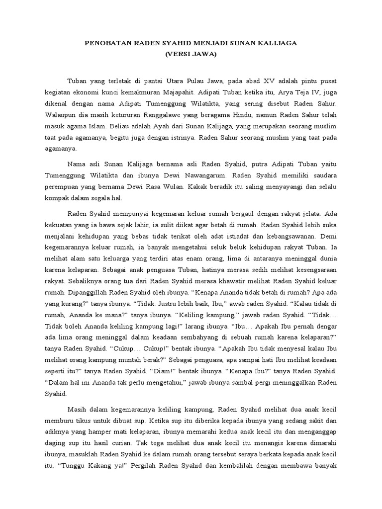 Cerita Perjalanan Raden Syahid Menjadi Sunan Kalijaga | PDF