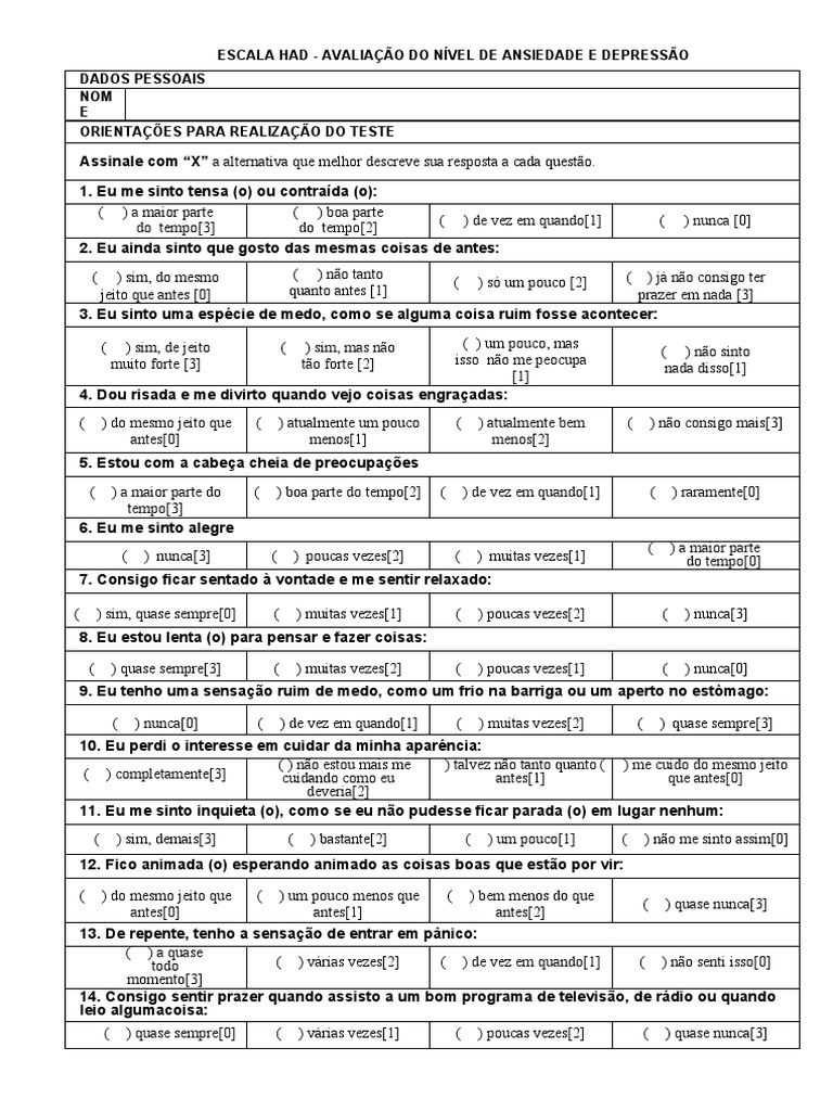Escala Hospitalar de Ansiedade e Depressão (Hospital Anxiety and ...