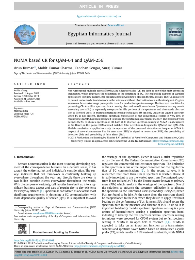 NOMA Based CR For QAM-64 and QAM-256 | PDF | Cognitive Radio | Orthogonal Frequency Division ...