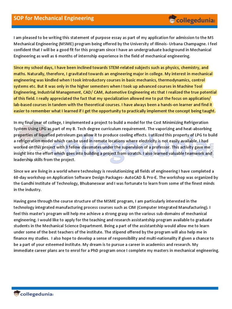SOP For Mechanical Engineering | PDF | Engineering | Mechanical Engineering
