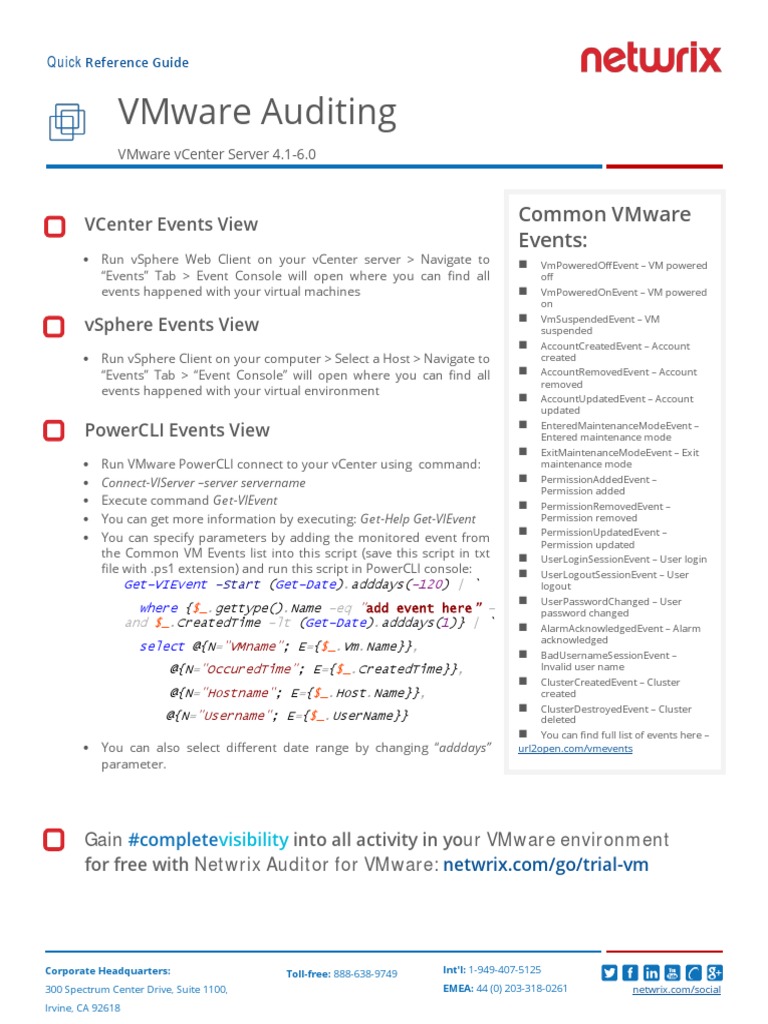 VMware Auditing Quick Reference Guide | PDF | Virtual Machine | User (Computing)