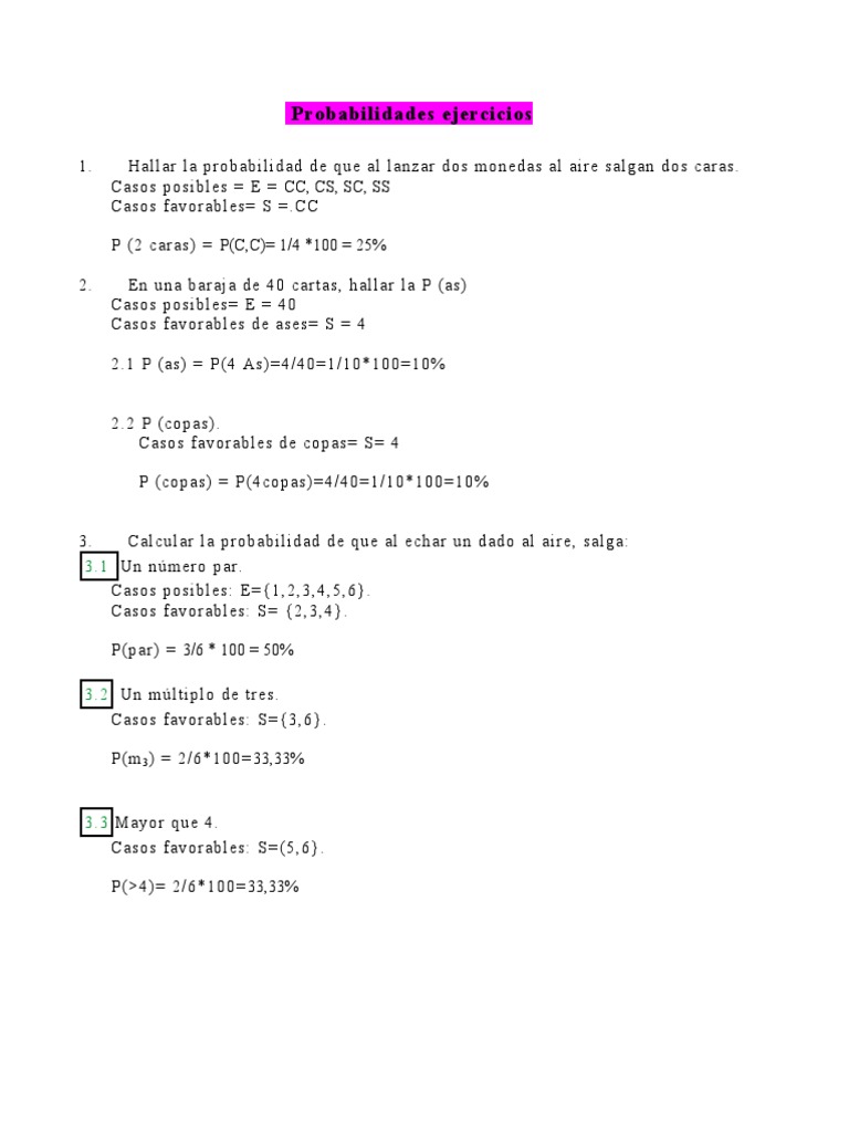 Probabilidades Ejercicios | PDF | Ocio | Enseñanza de matemática