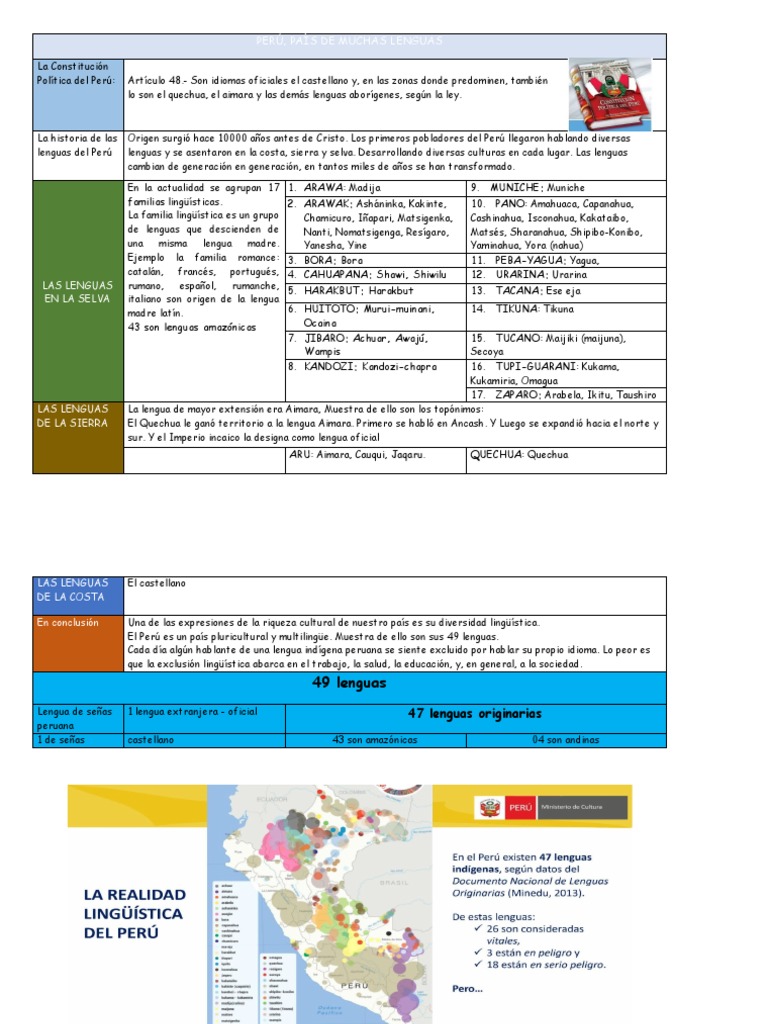 Resumen Sobre Las Lenguas Del Perú | PDF | Familias de idiomas | Cognición