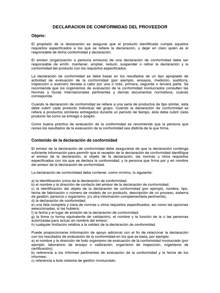 Declaracion ISO IEC 17050-1 | PDF | Calibración | Evaluación