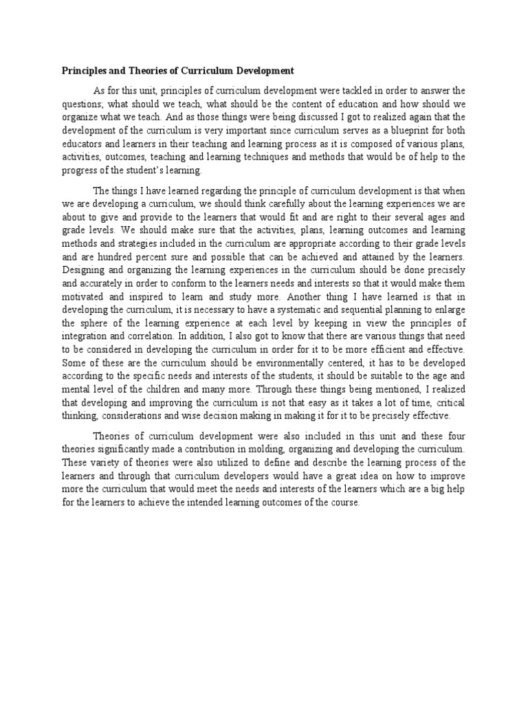 Principles and Theories of Curriculum Development (Reflection) | PDF ...