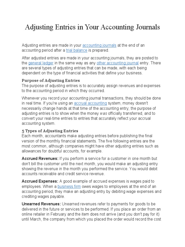 Adjusting Entries Guide for Accounting Journals | PDF | Debits And ...