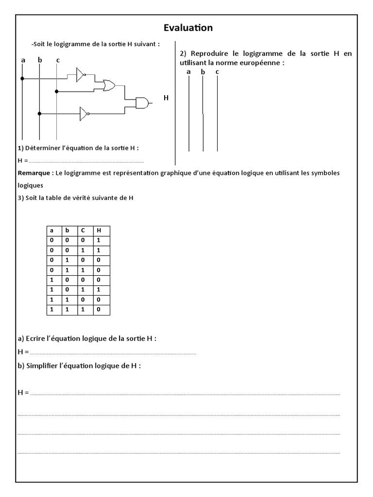 Evaluation Les Fonctions Logiques de Base | PDF | Logique mathématique | Enseignement des ...