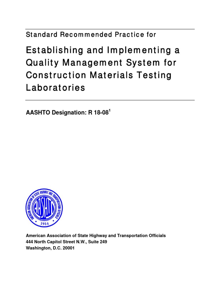 AASHTO R-18 QA For Testing Labs | PDF | Calibration | Concrete