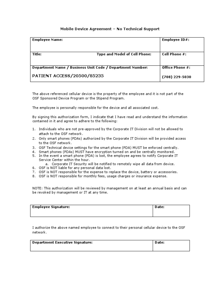 Mobile Device Agreement | PDF