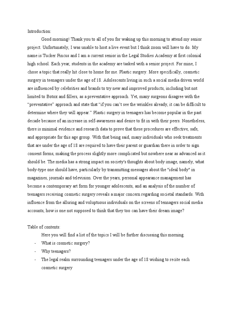 Senior Project Script | PDF | Adolescence | Plastic Surgery