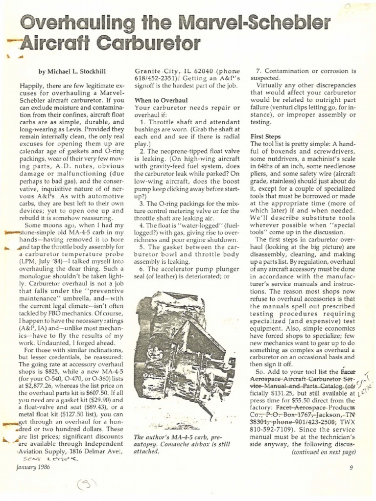 Overhauling Marvel Schebler Carburetors | PDF