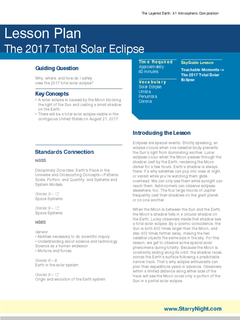 Solar Eclipse Lesson Plan | PDF | Solar Eclipse | Moon