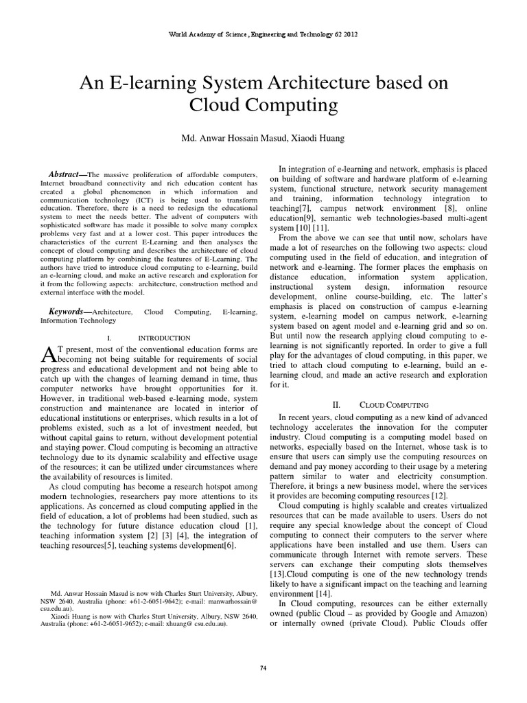 An E-Learning System Architecture Based On | PDF | Cloud Computing | Educational Technology