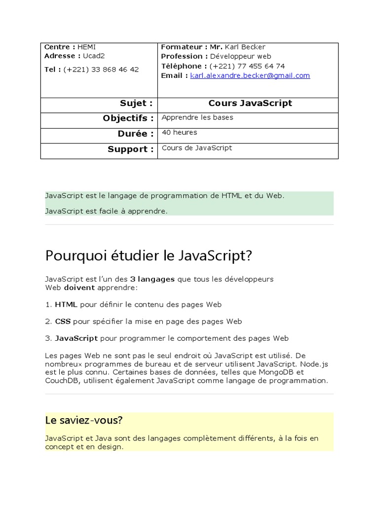 Cours de Javascript | PDF | JavaScript | Html
