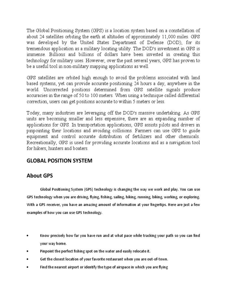 Global Position System About GPS | PDF | Global Positioning System | Gsm